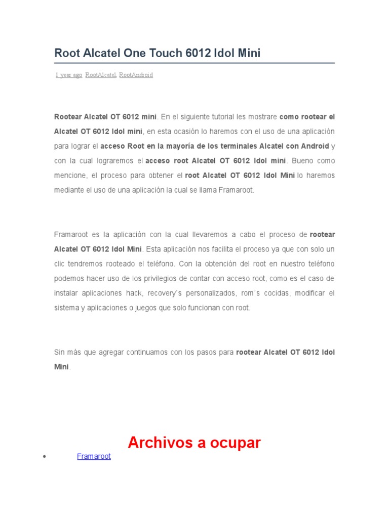 Root Alcatel One Touch 6012 Idol Mini | PDF | Juegos y actividades ...