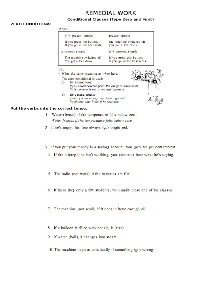 Remedial Work: Conditional Clauses (Type Zero and First) Zero ...