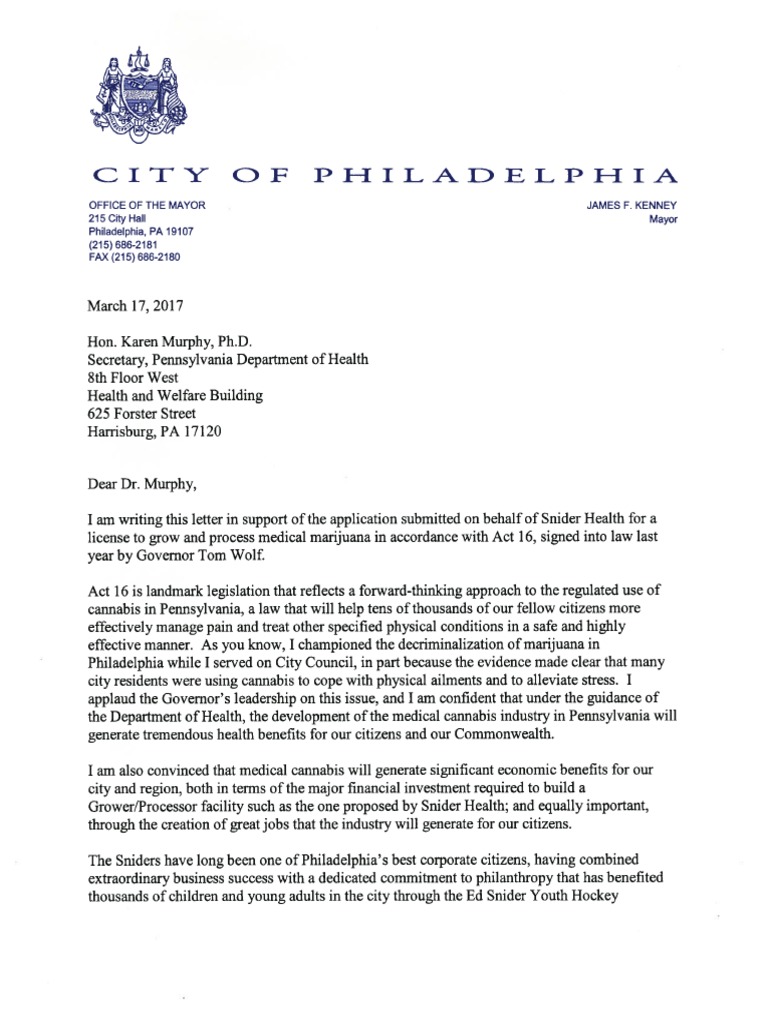 Mayor's Letter of Support - Snider Health