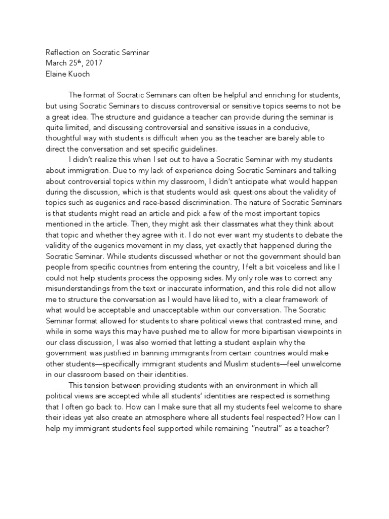 Reflection On Socratic Seminar | PDF | Communication | Psychological ...