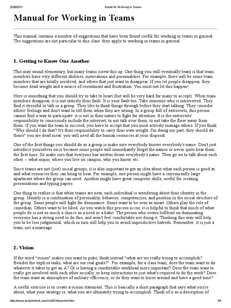 Guide For Working in Teams | PDF | Social Group | Facilitator