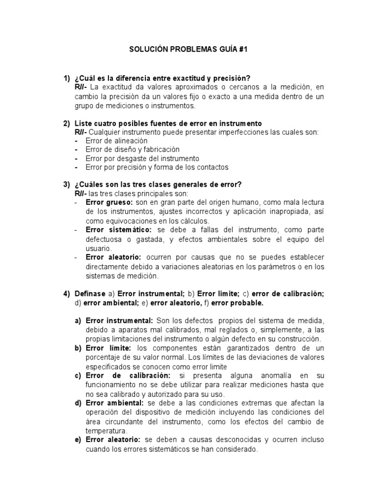 Solución Problemas Guía | PDF | Medición | Calibración