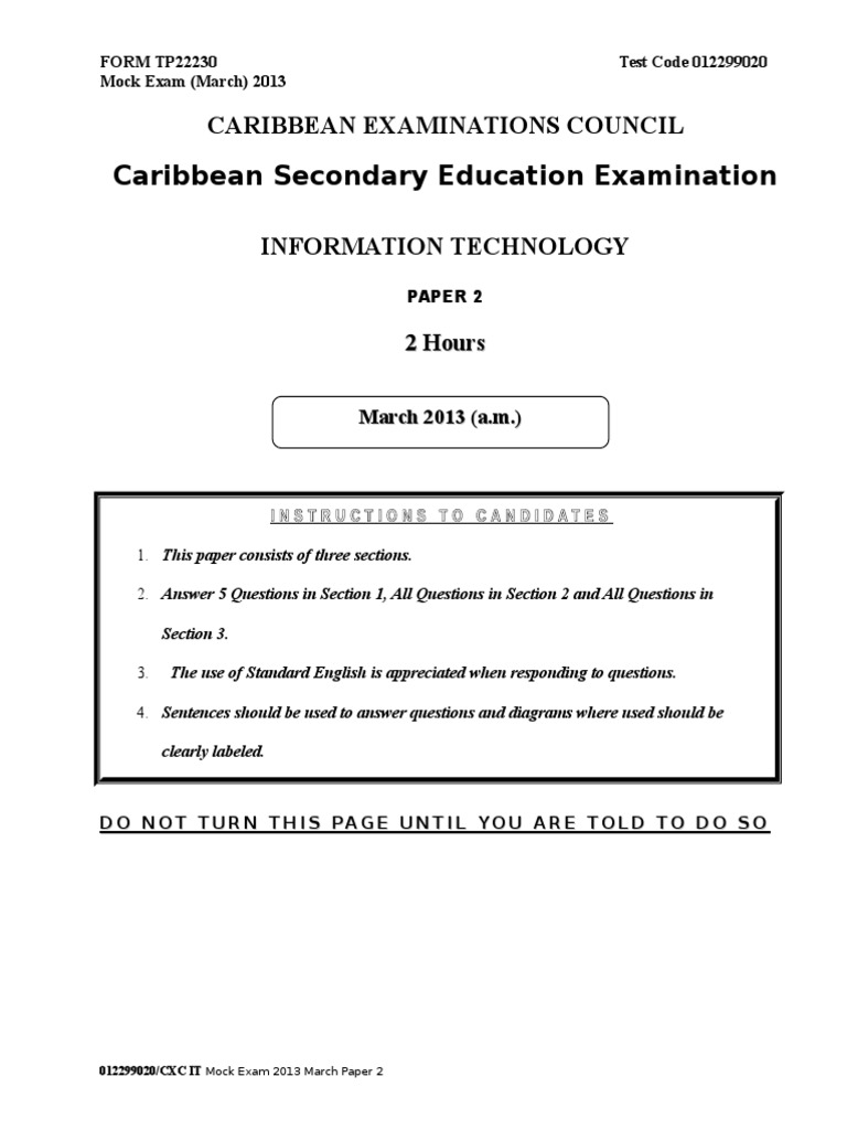 CXC IT Mock Exam 2013 Paper 2 | PDF | Disk Storage | Computer Data Storage