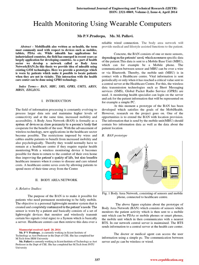 Health Monitoring Using Wearable Computers: Ms P.V.Pradeepa, Ms. M ...