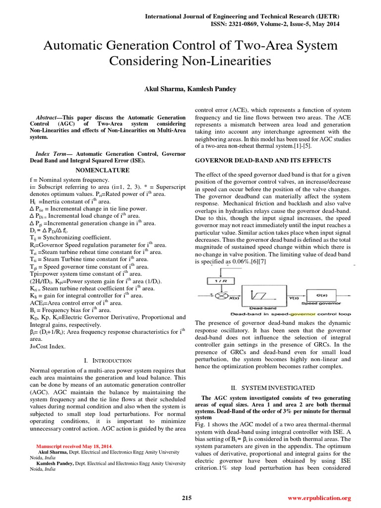 Automatic Generation Control of Two-Area System Considering Non ...