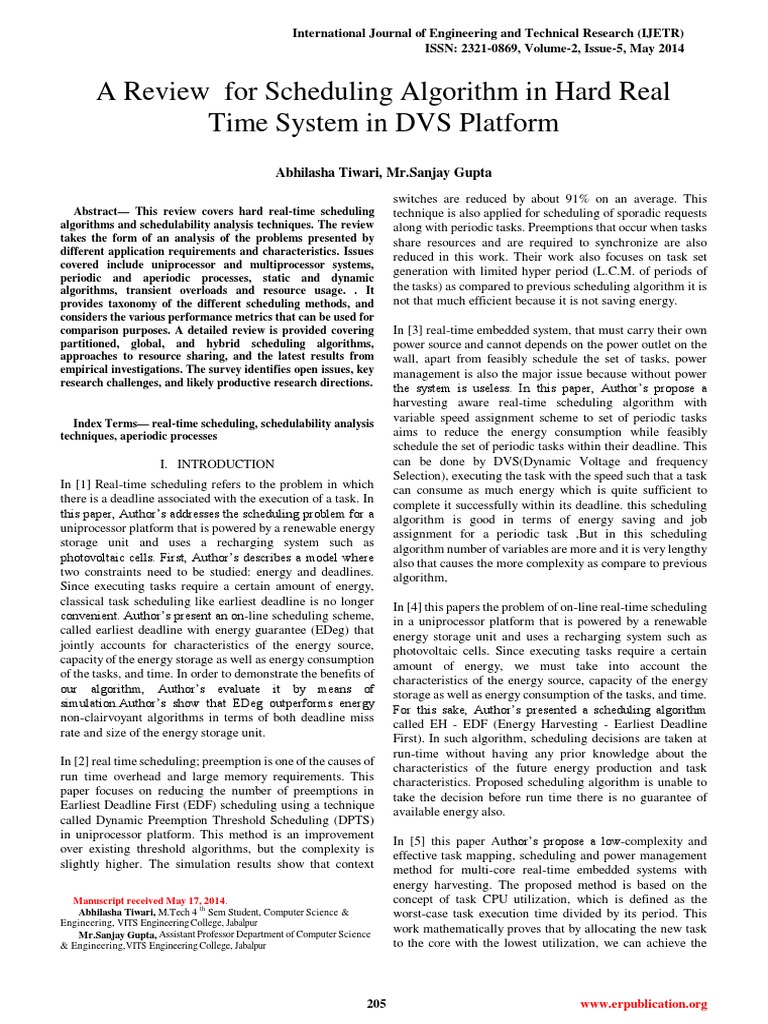 A Review For Scheduling Algorithm in Hard Real Time System in DVS Platform | PDF | Scheduling ...