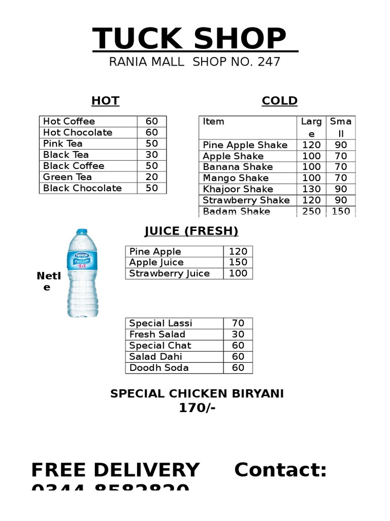 Tuck Shop: Free Delivery Contact: 0344-8582820 | PDF | Non Alcoholic ...