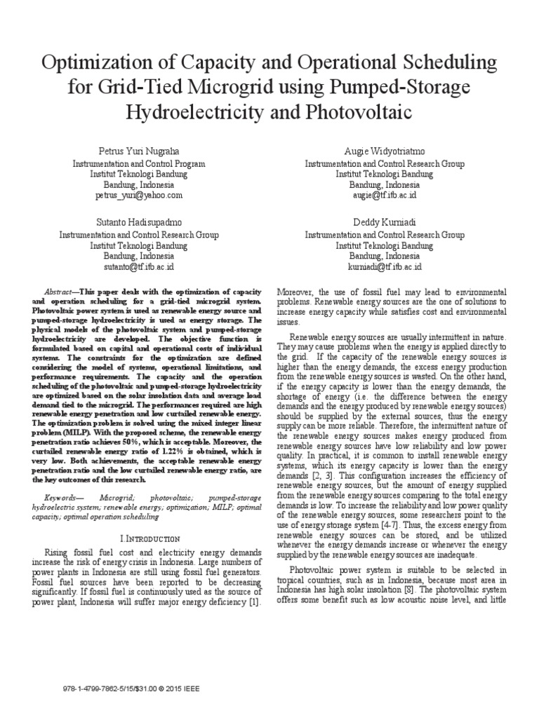 Optimization of Capacity and Operational Scheduling For Grid-Tied Microgrid Using Pumped-Storage ...