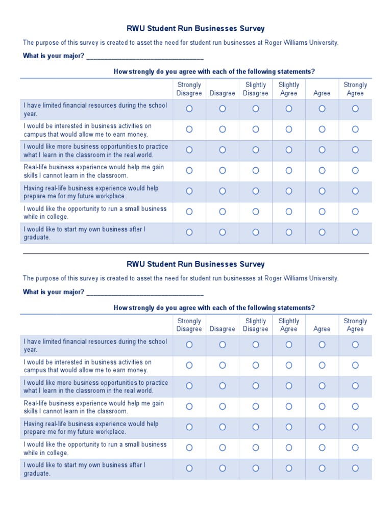 RWU Student Run Businesses Survey | PDF