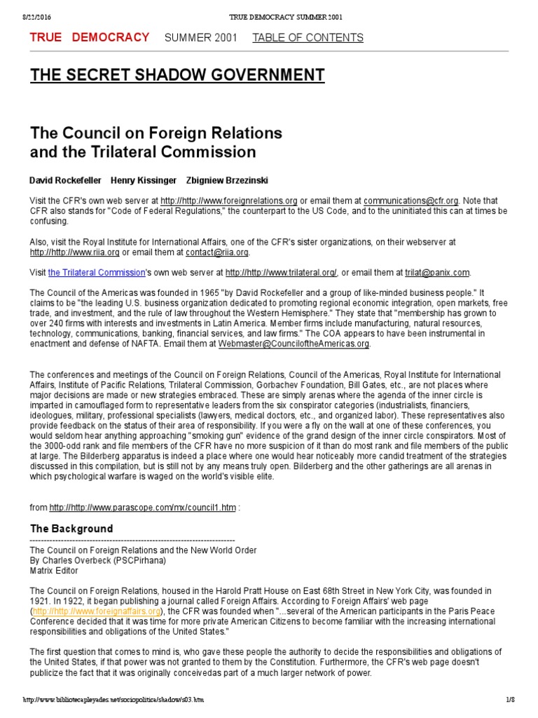 The Secret Shadow Government: True Democracy