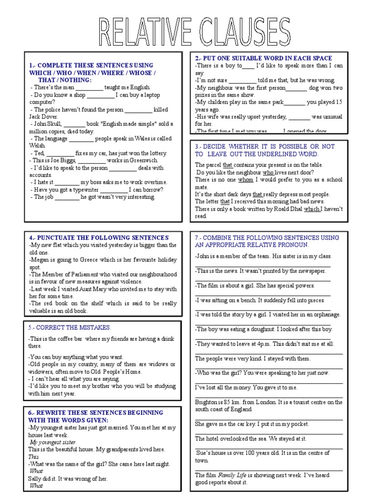 Ejercicios de Relative Clauses | PDF