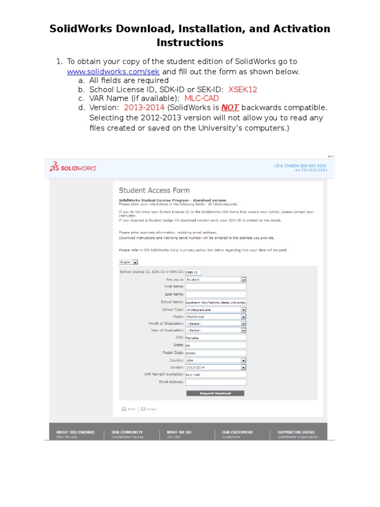Solidworks Download, Installation, and Activation Instructions | PDF