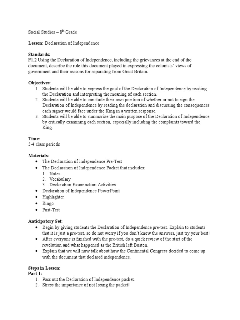 Declaration of Independence Lesson Plans | PDF | United States ...