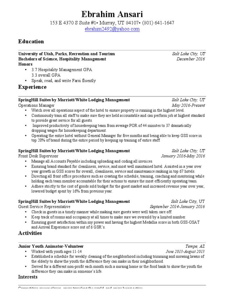 Final Resumepdf | PDF | Hotel | Hotel And Accommodation