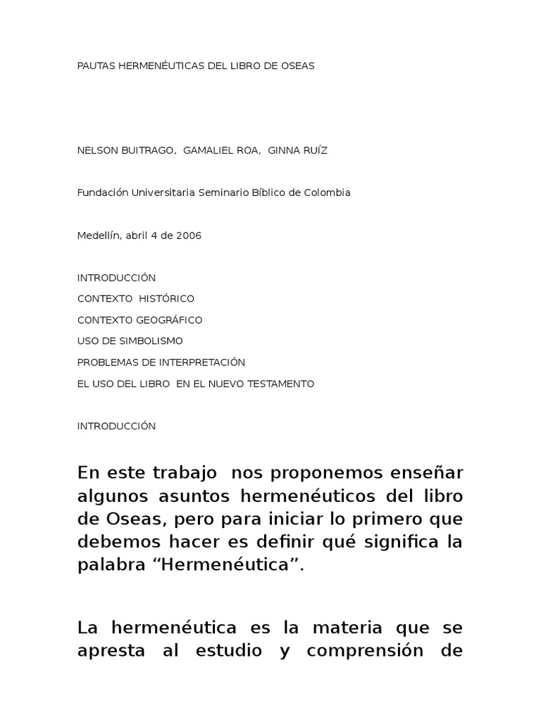 Pautas Hermenéuticas Del Libro de Oseas | PDF | Hermenéutica | Biblia