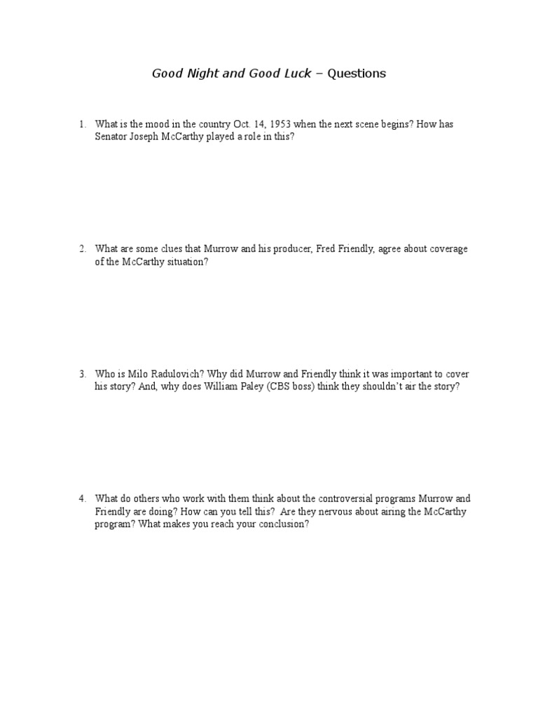 Good Night and Good Luck: Key Questions | PDF