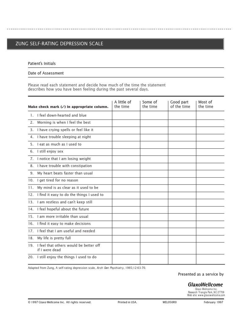 Zung SelfRated Depression Scale | PDF