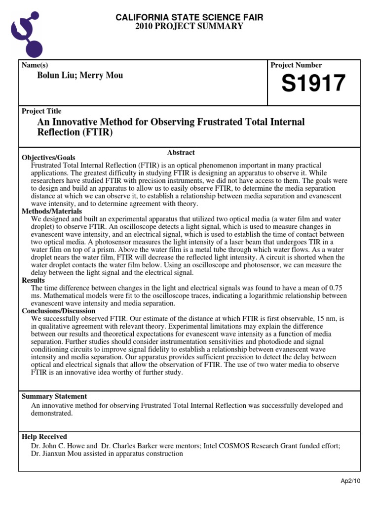 An Innovative Method For Observing Frustrated Total Internal Reflection ...