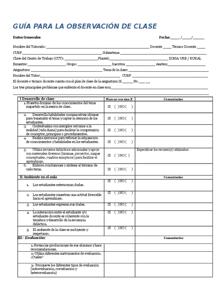 Ejemplo Guía para La Observación de Clase | PDF | Maestros | Aprendizaje