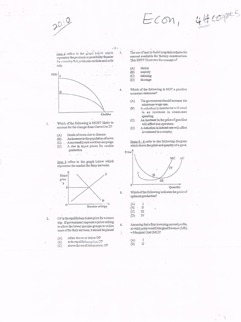 Cape Economics Unit 1 Paper 1 | PDF