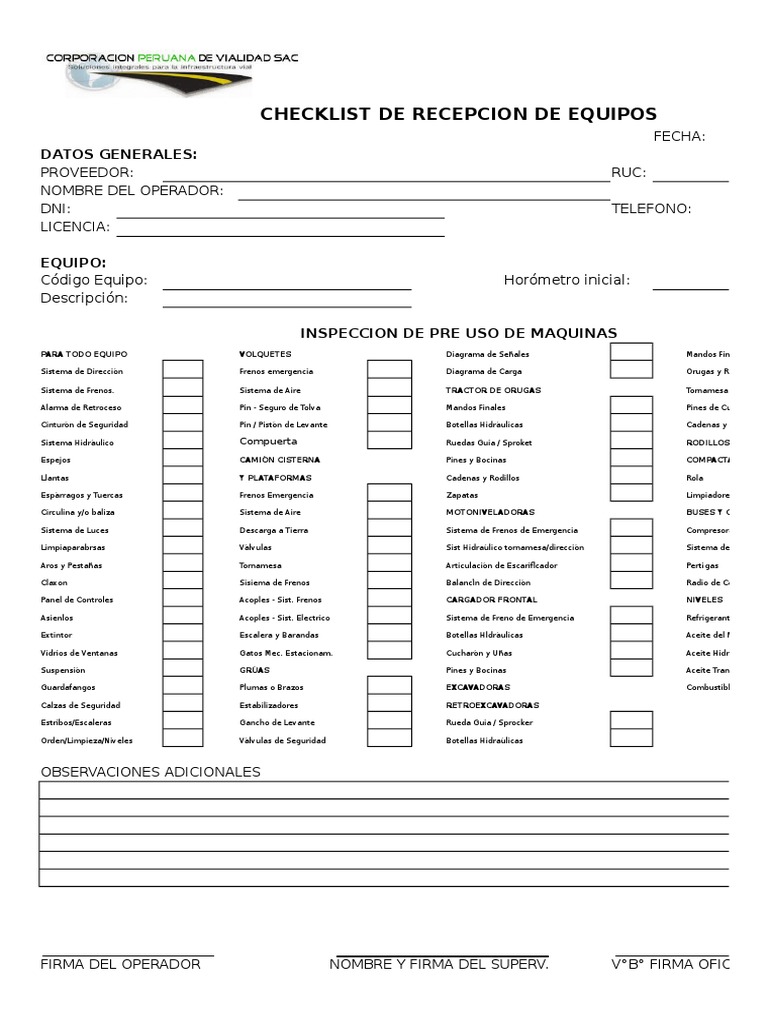 76943555-Modelos-de-Checklist-de-Entrada-de-Quipos.xlsx | Transporte ...