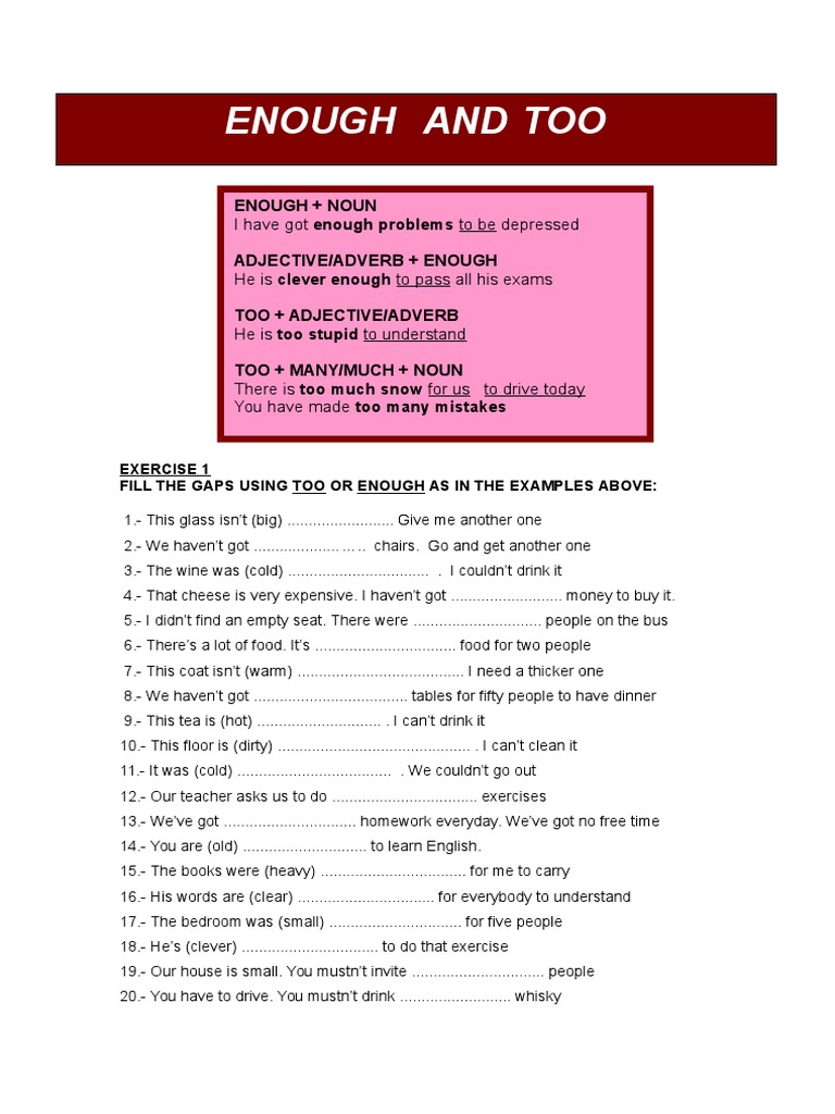 Understanding the Uses of "Too" and "Enough | PDF | Adjective | Adverb