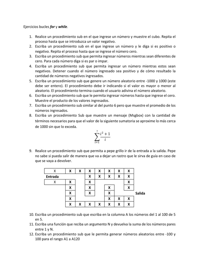Bucles For y While | PDF | Entero | Microsoft Excel