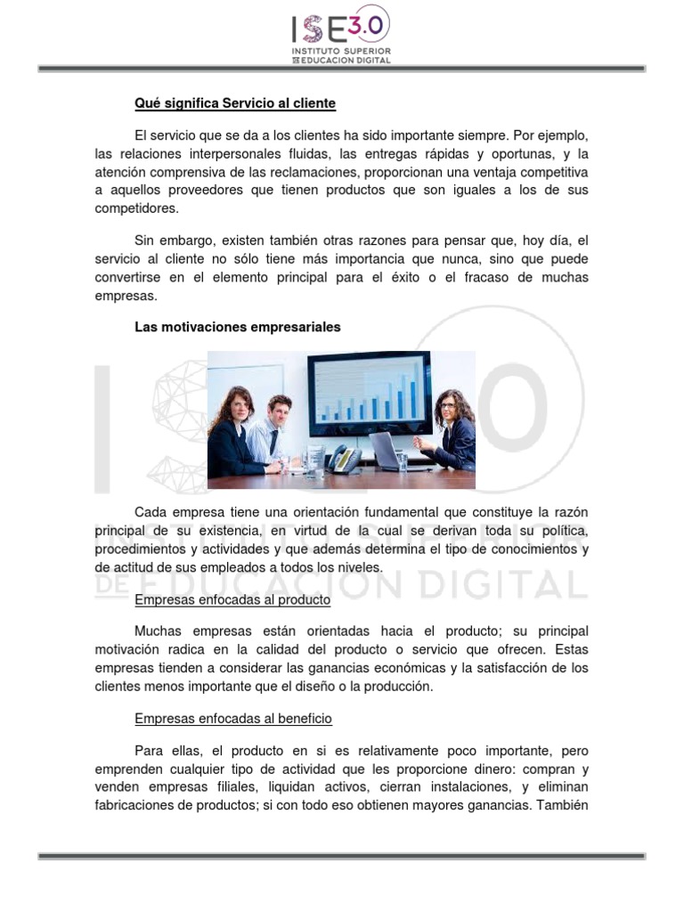 Clase 1 Qué Significa Servicio Al Cliente | PDF | Servicio al Cliente ...