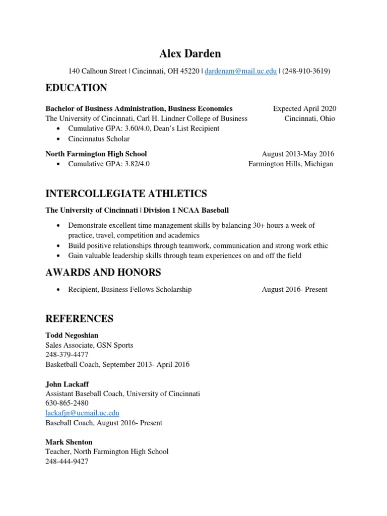 Alex Darden's Academic and Athletic Resume | PDF | Career & Growth ...
