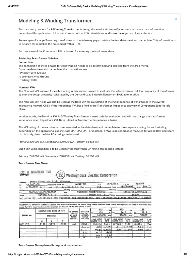 SKM Software Help Desk - Modeling 3-Winding Transformer - Knowledge ...