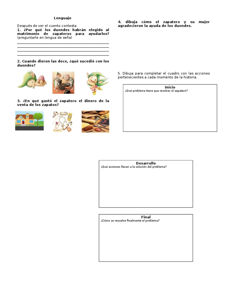 Actividades del cuento "El Zapatero y los Duendes" | PDF