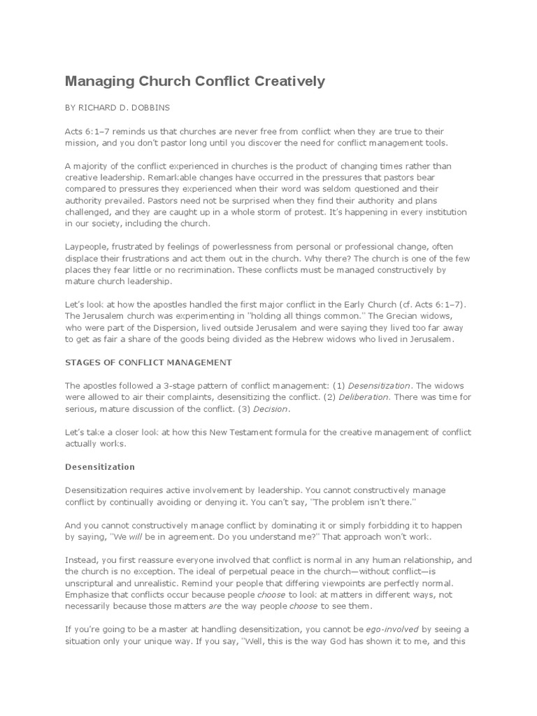 Managing Church Conflict Constructively: A Three-Stage Process of ...