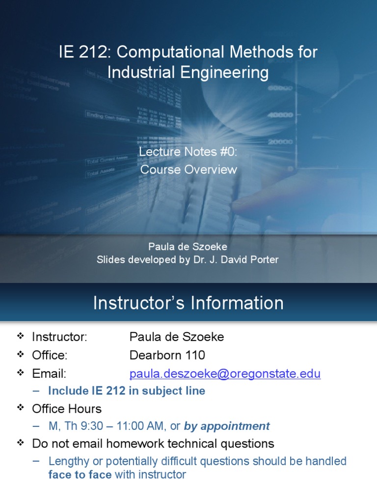 IE 212: Computational Methods For Industrial Engineering: Lecture Notes ...