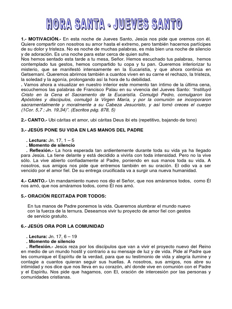 Hora Santa Jueves Santo | PDF | eucaristía | Oración