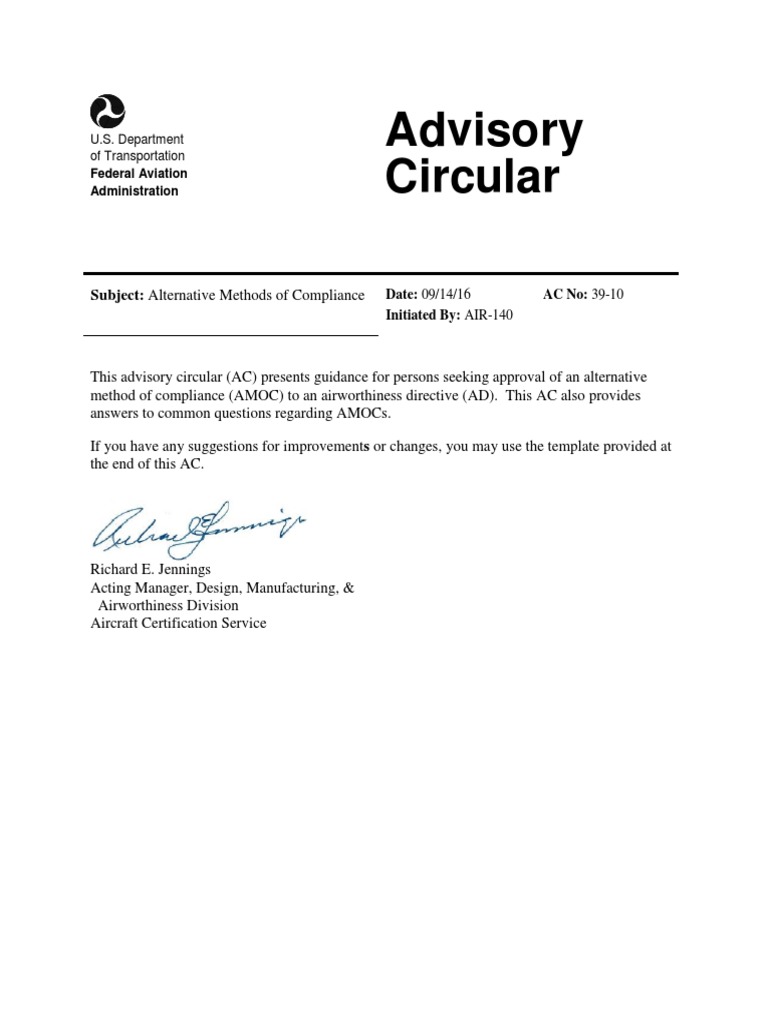 FAA Advisory Circular Provides Guidance on Alternative Methods of ...