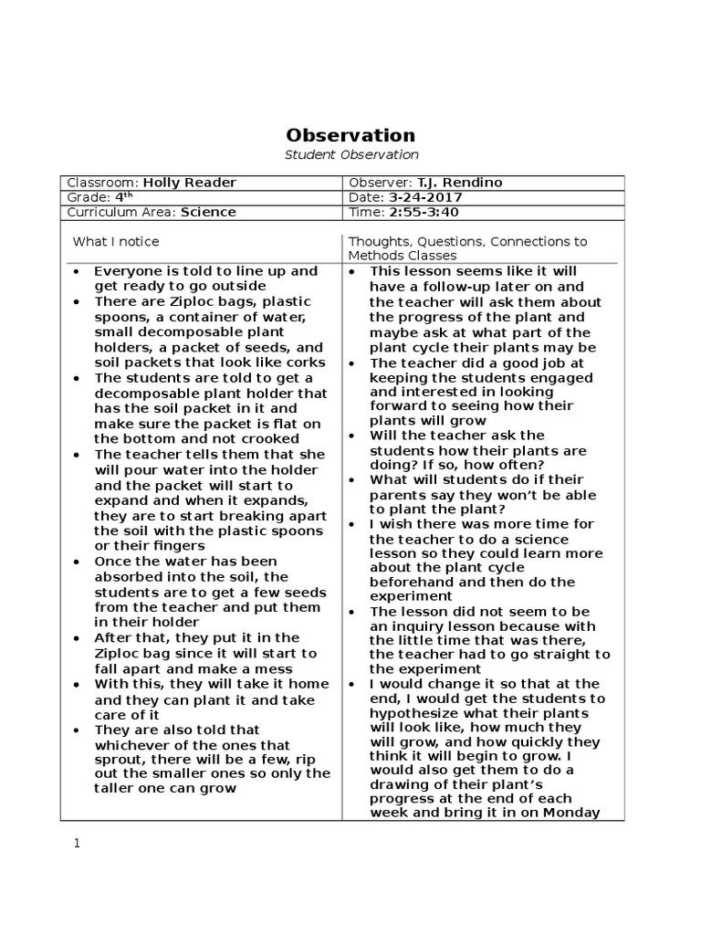 Science Lesson Observation Form | PDF | Inquiry | Science