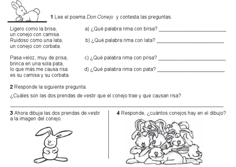 Actividades con el poema Don Conejo | PDF