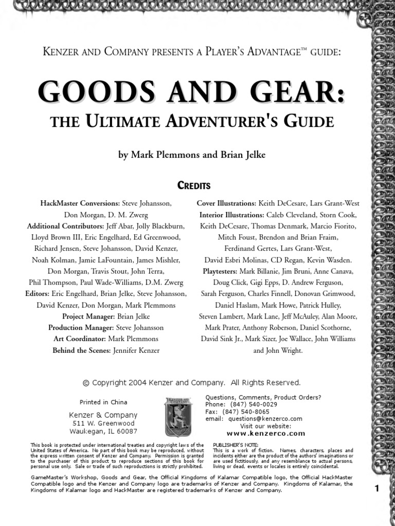 Hackmaster - Goods and Gear, The Ultimate Adventurer's Guide PDF ...