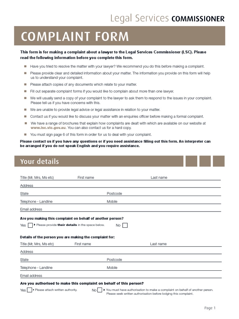 Complaint Form: Your Details | PDF | Complaint | Lawyer