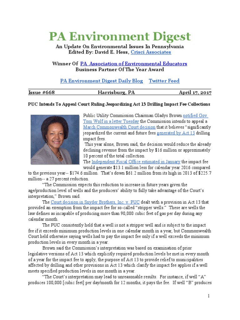 Pa Environment Digest April 17, 2017 | Download Free PDF | Pennsylvania ...
