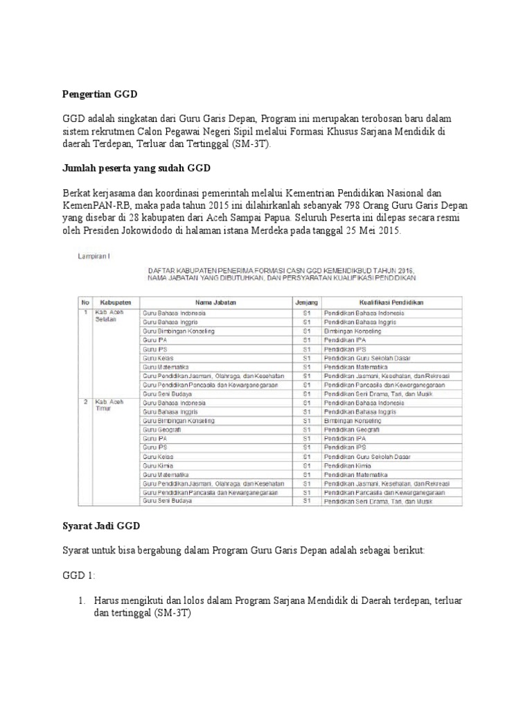 Definisi dan Persyaratan Program Guru Garis Depan (GGD) | PDF
