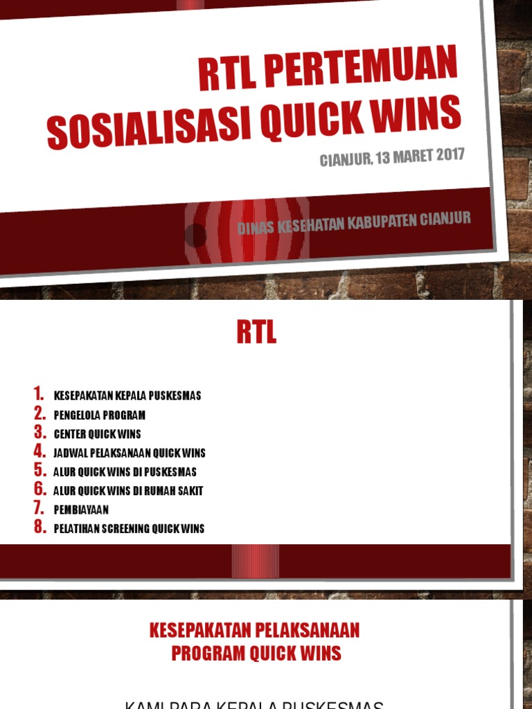 RTL Pertemuan Sosialisasi Quick Wins | PDF | Bisnis | Teknologi & Rekayasa