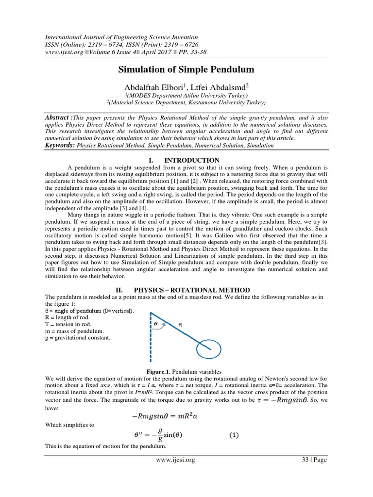Simulation of Simple Pendulum | PDF | Pendulum | Nonlinear System