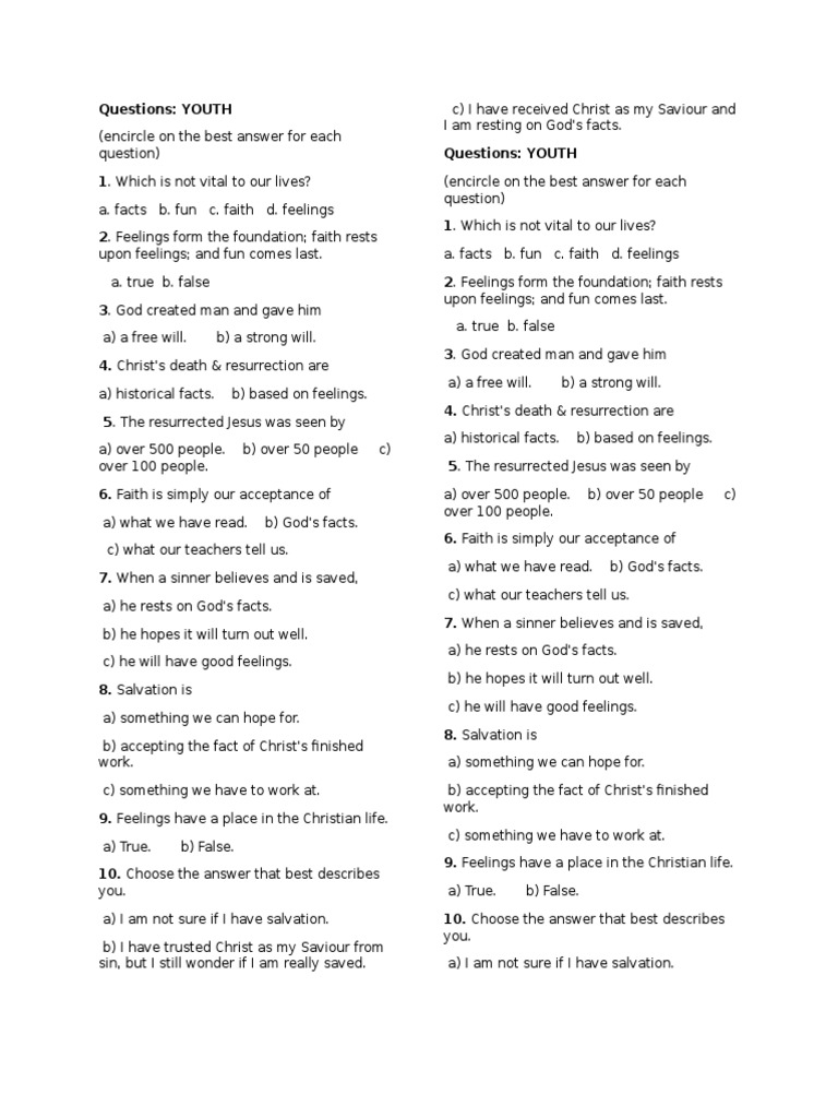 Questions For Teens - Facts, Faith, Feelings | PDF | Jesus | Salvation