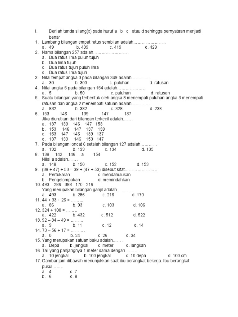 Soal Matematika Kls 2 Semester 1 | PDF