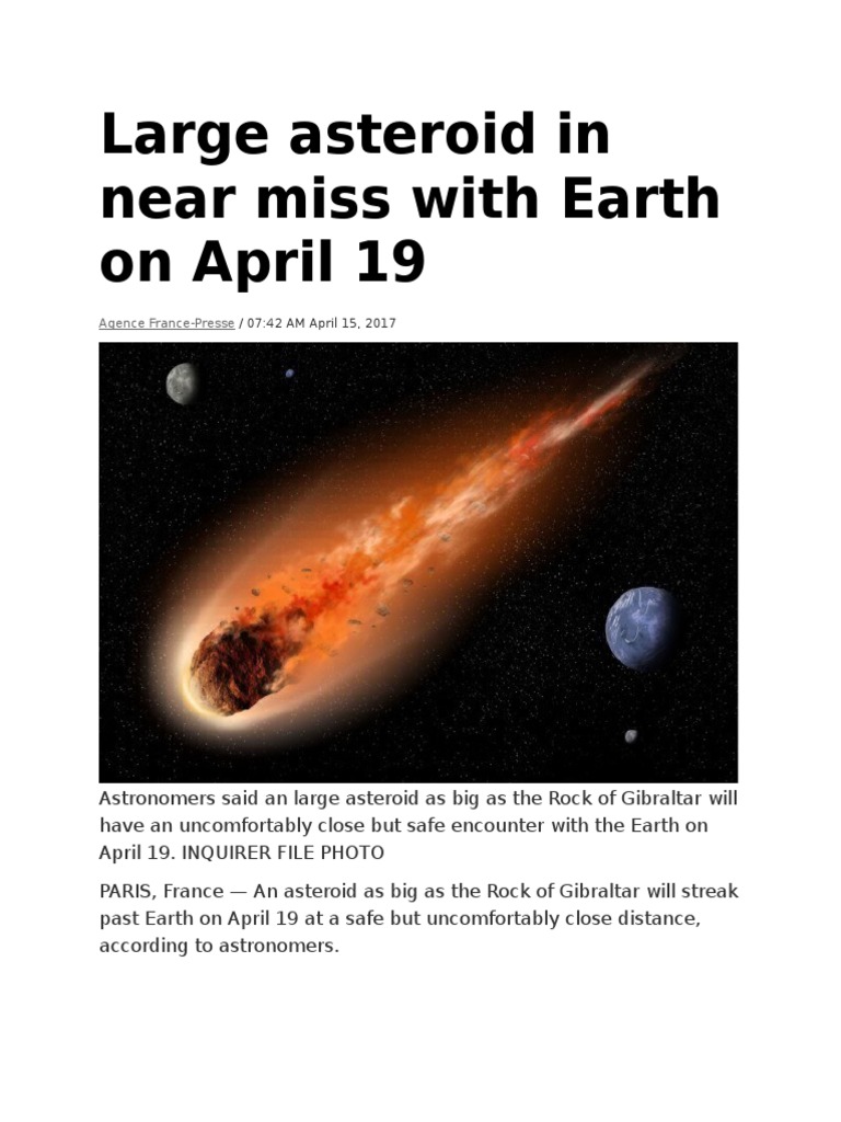 Large Asteroid in Near Miss With Earth On April 19 | PDF | Asteroid | Comet