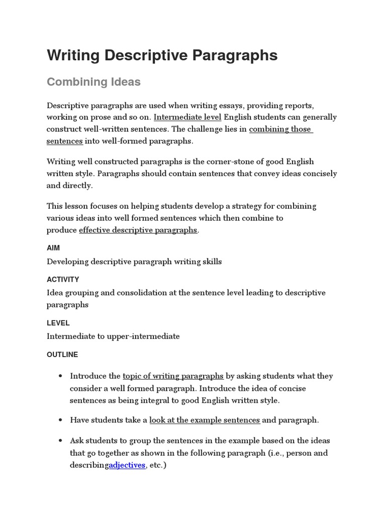 Developing Descriptive Paragraph Writing Skills Through Sentence ...