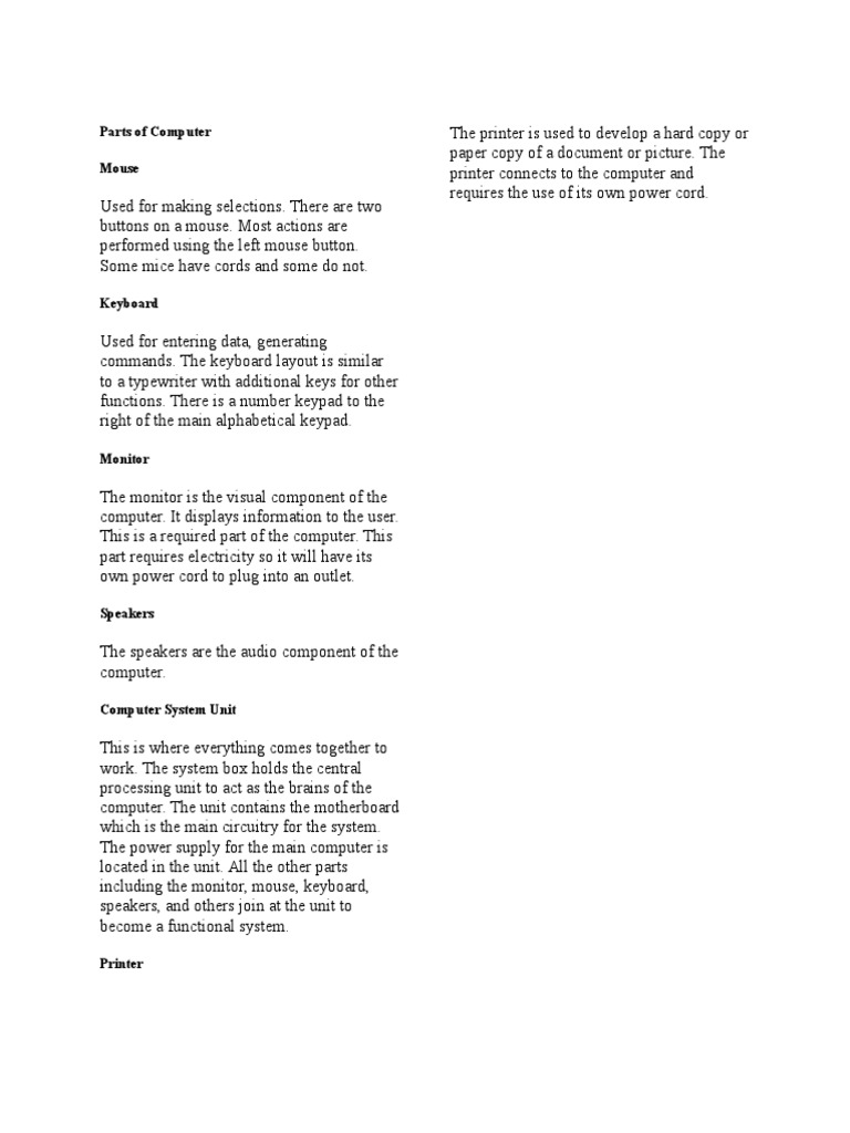 Parts of Computer | PDF | Bios | Random Access Memory