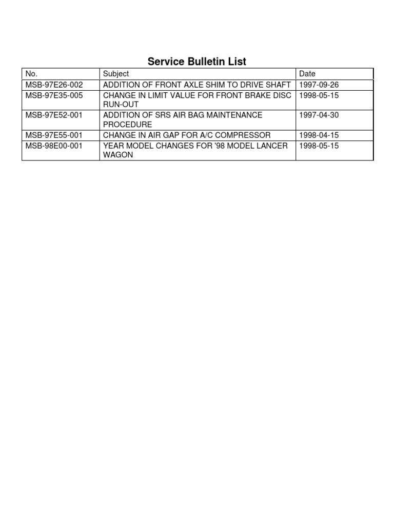 Service Bulletin List | PDF