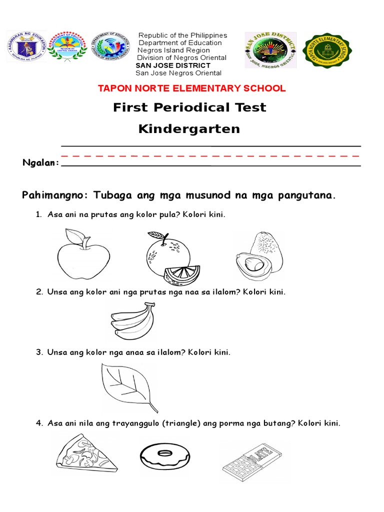1st Periodical Test Paper Kinder